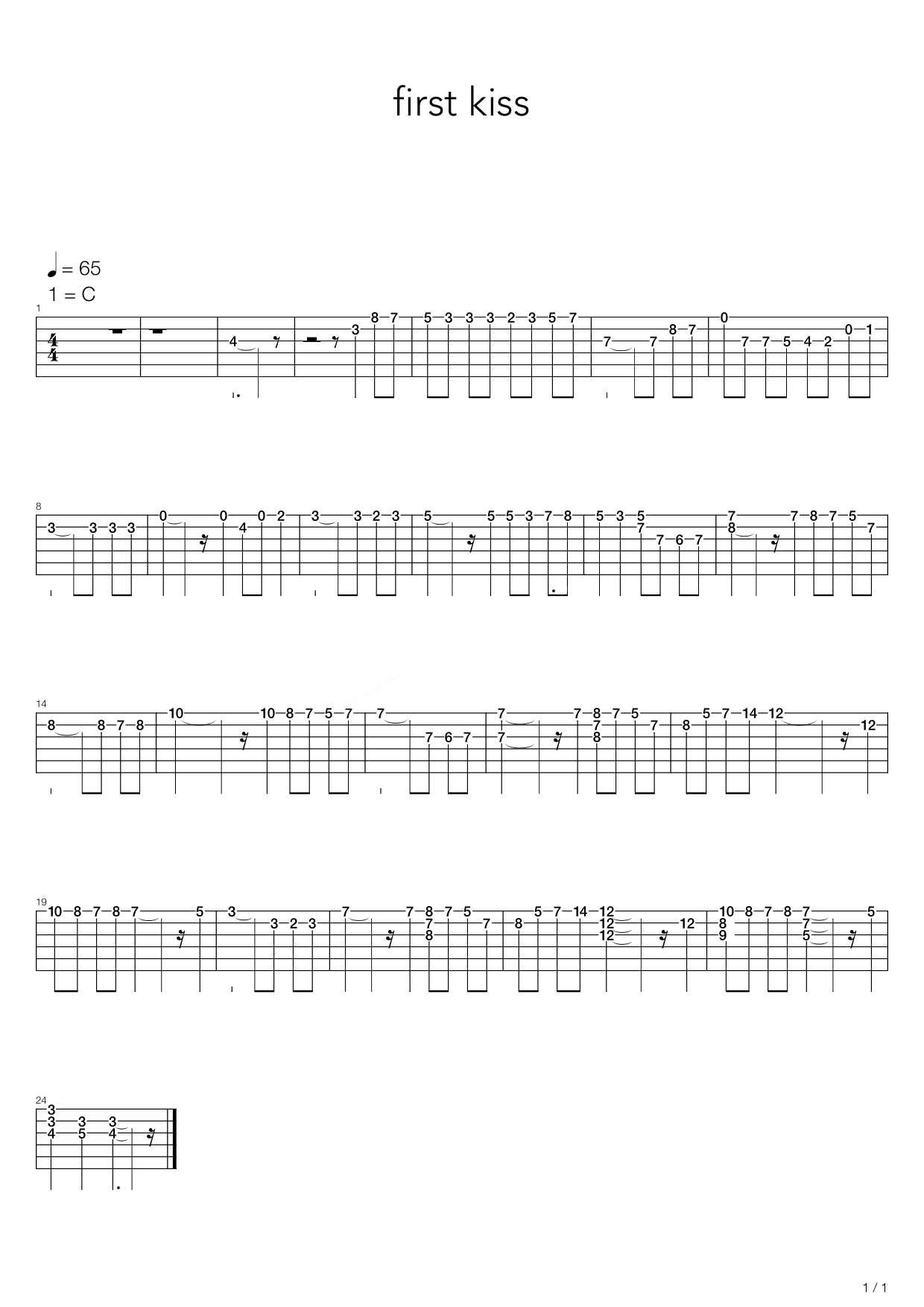 firstkiss,C调完美双重奏版教学简谱,周杰伦六线谱原版六线谱图片 - 极网吉它谱大全