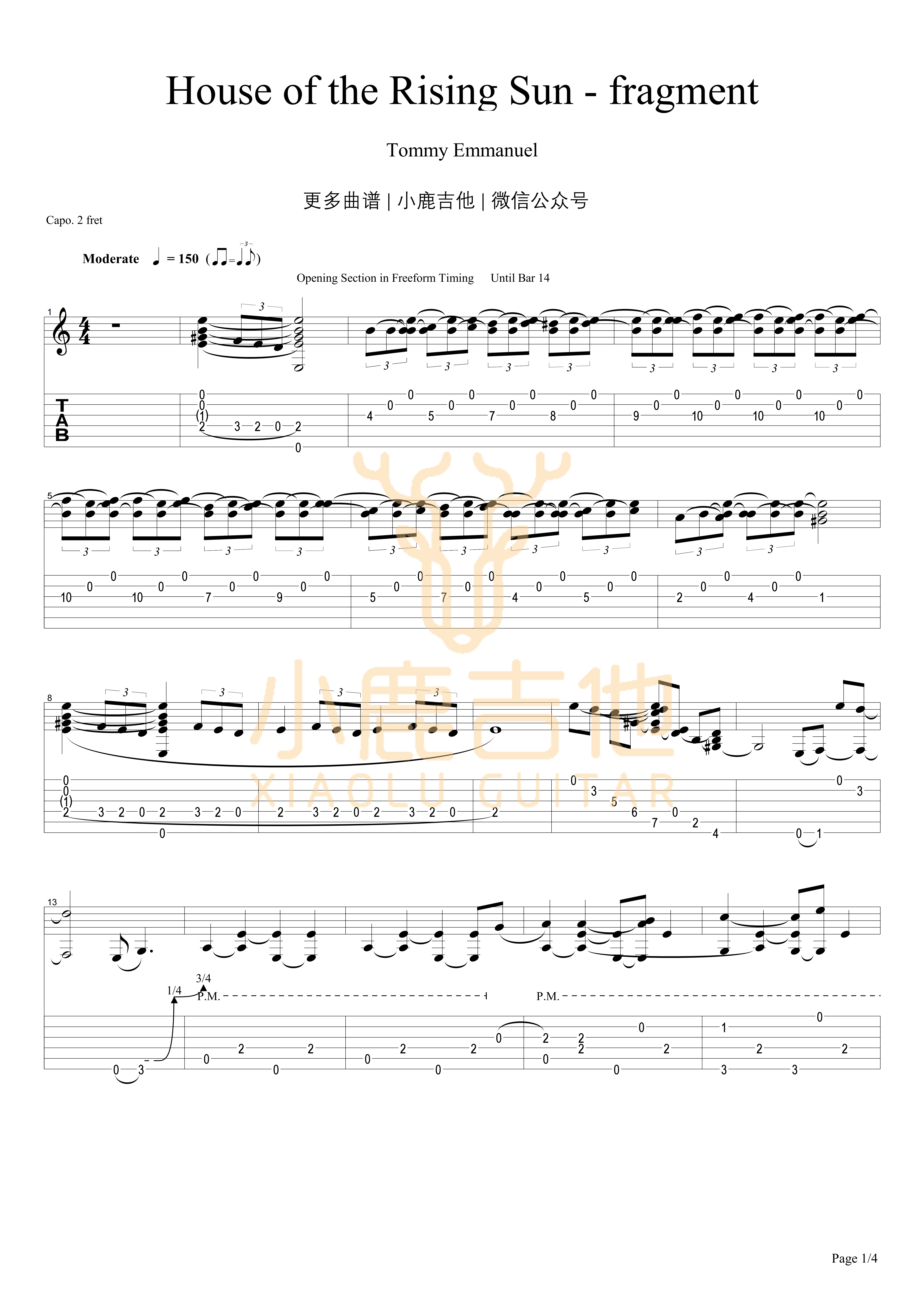 House Of The Rising Sun-fragment-Tommy Emmanuel指弹吉他谱,初学者Of The Rising ...